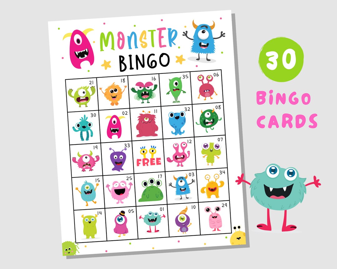 Monster Bingo Cards Printable 30 Cards, Monster Game Printable ...
