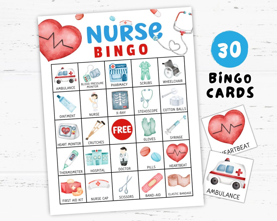 Nurse Bingo Game 30 Cards Printable, Hospital Hero Activity, Career Day ...