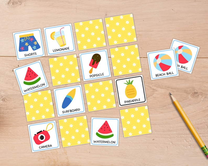 Summer Memory Game Printable, Summer Matching Game, Summer Flashcards ...