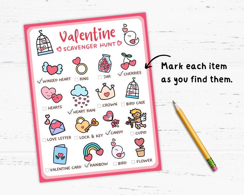 Valentine's Day Scavenger Hunt Printable, Indoor Scavenger Hunt for ...
