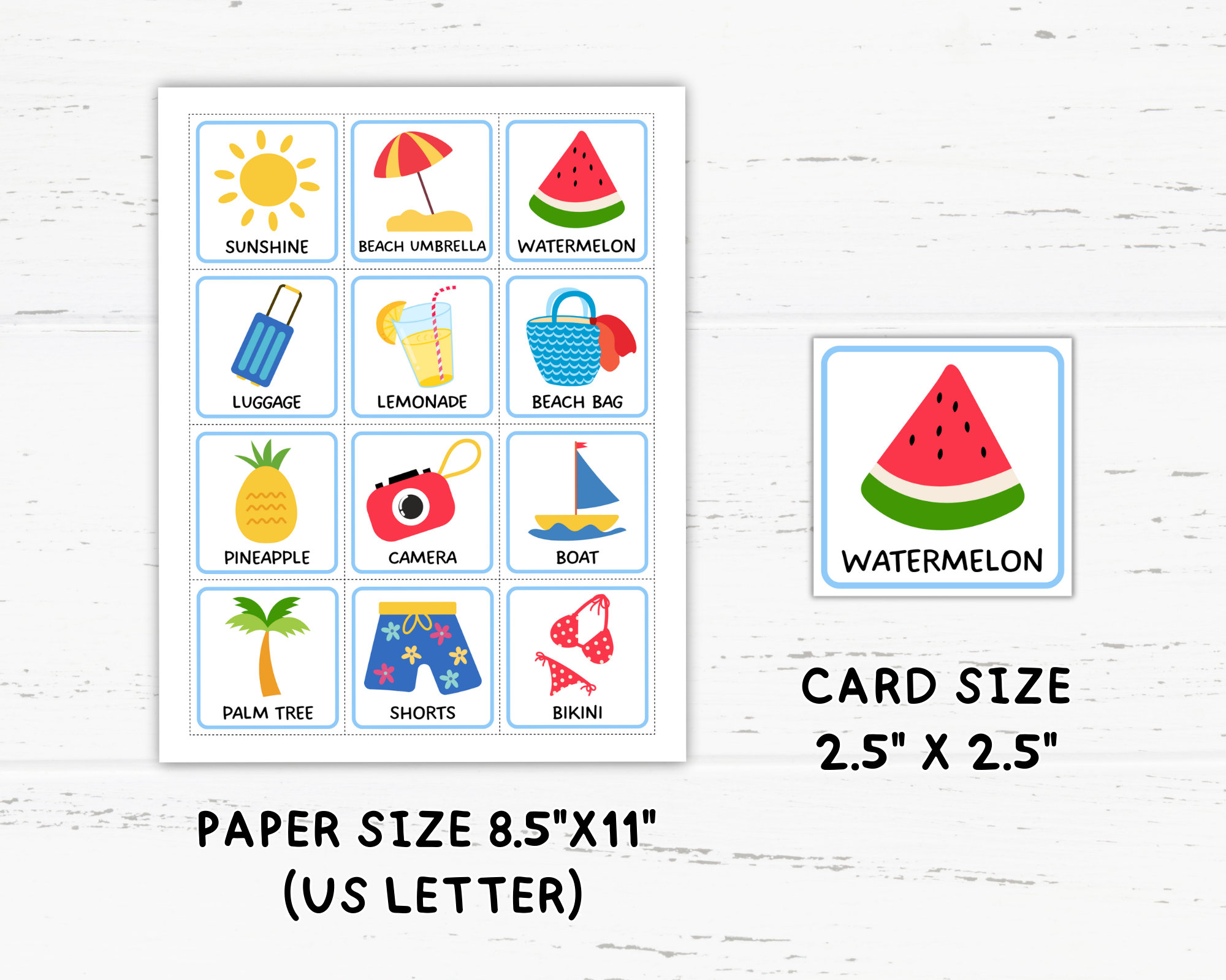 Summer Memory Game Printable, Summer Matching Game, Summer Flashcards ...