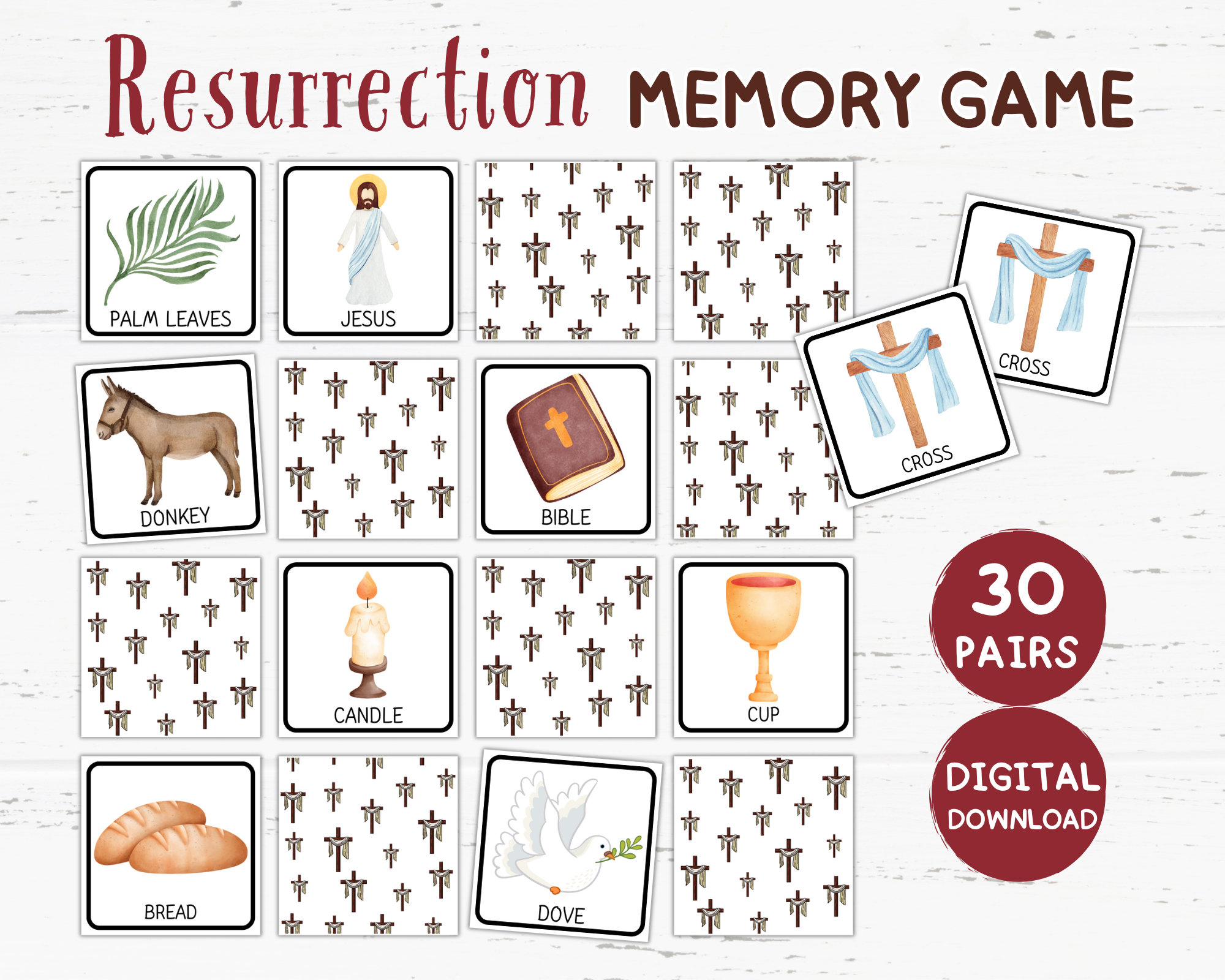 Resurrection Memory Game Printable, Christian Memory Cards, Christian ...