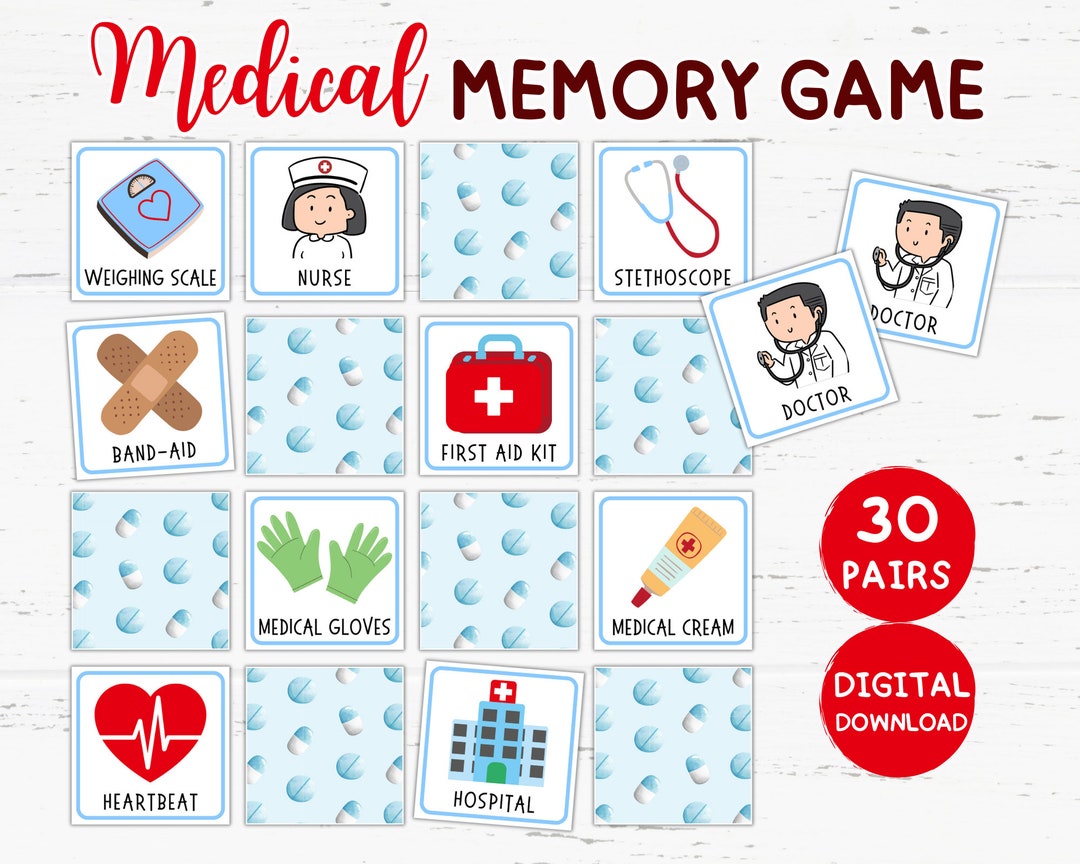 Medical Memory Game Printable, Medical Matching Game, Nurse Flashcards ...