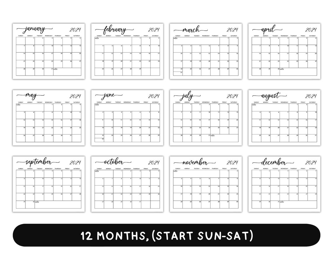 Editable Calendar 2024 Printable, 2024 Monthly Calendar PDF, 2024 ...