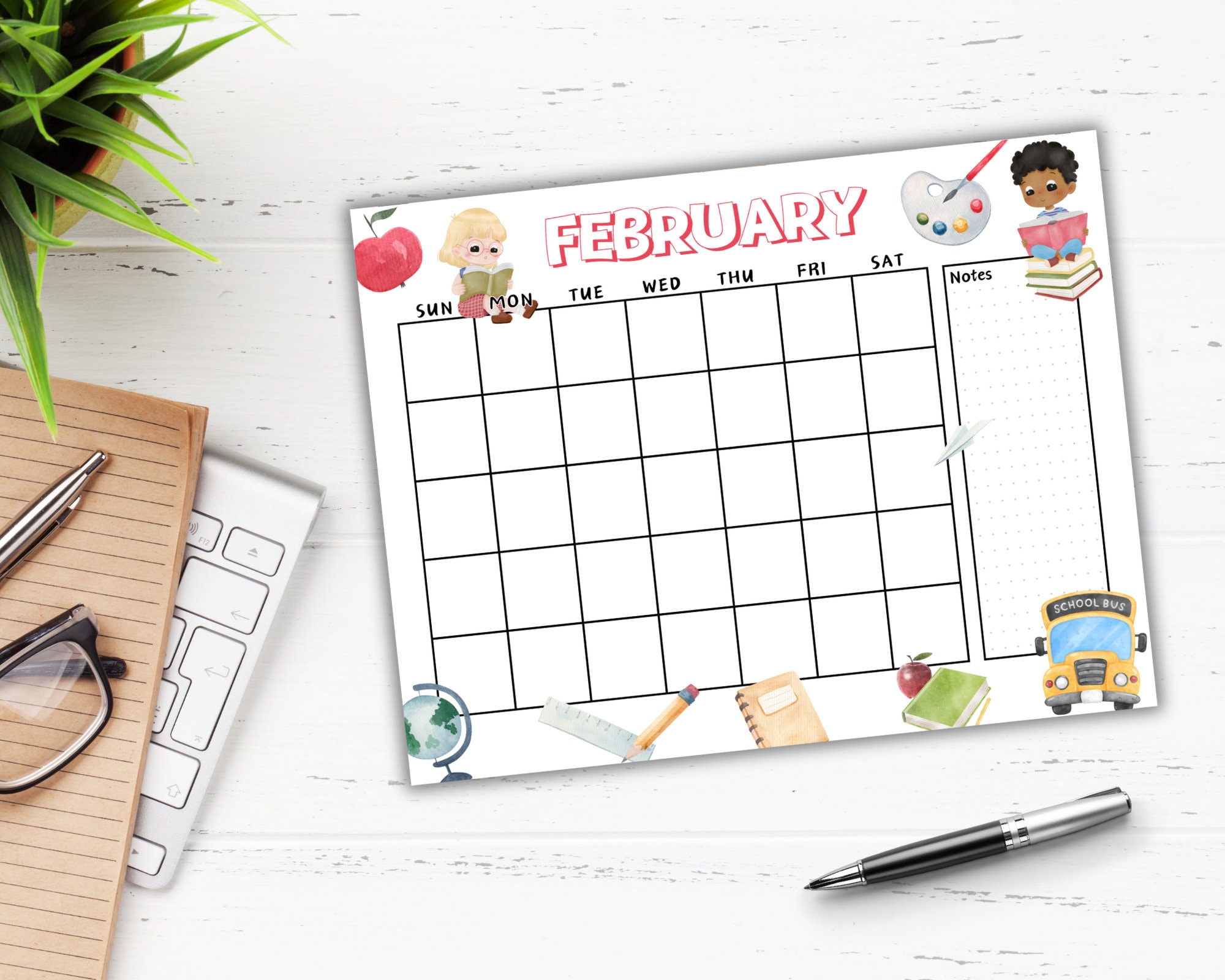 Kawaii School Undated Calendar Printable, Cute School Calendar Template ...