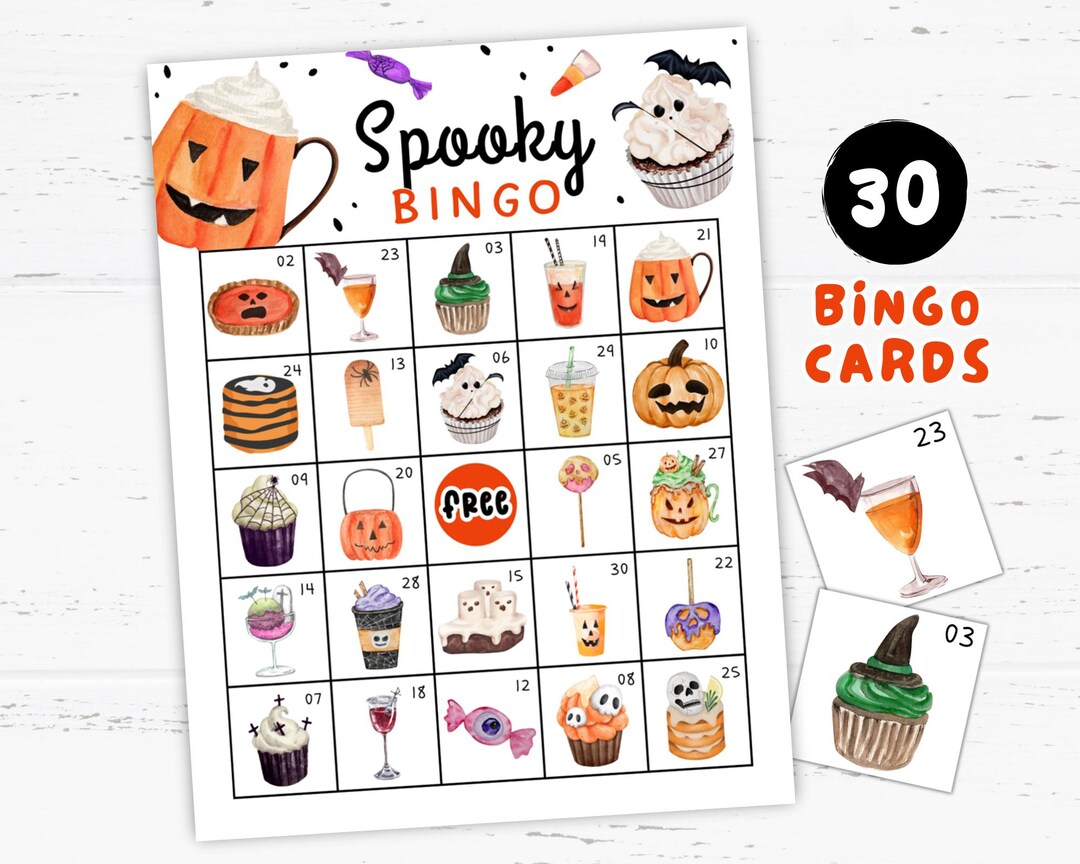 Spooky Bingo Game 30 Printable Cards, Halloween Bingo, Fall Party Ideas ...