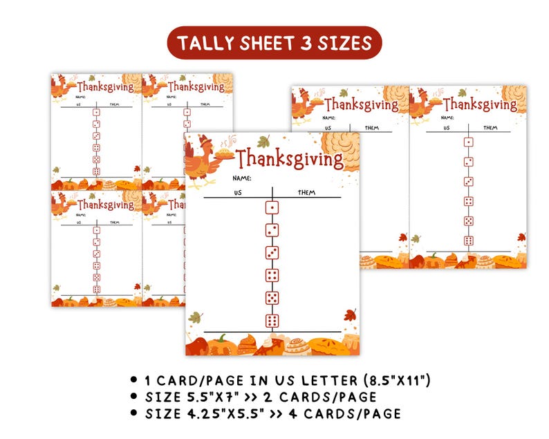 Thanksgiving Bunco Score Cards Printable, Bunco Tally Sheets ...
