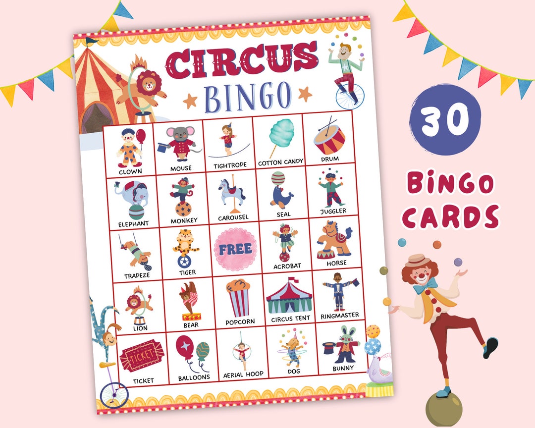 Circus Bingo Card Printable, Circus Games, Circus Birthday Bingo ...