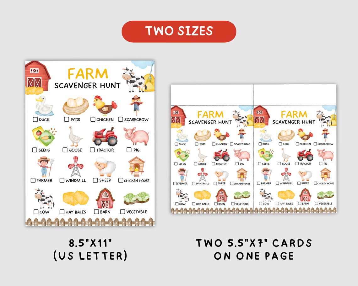 Farm Scavenger Hunt Printable, Farm Indoor Scavenger Hunt for Kids ...