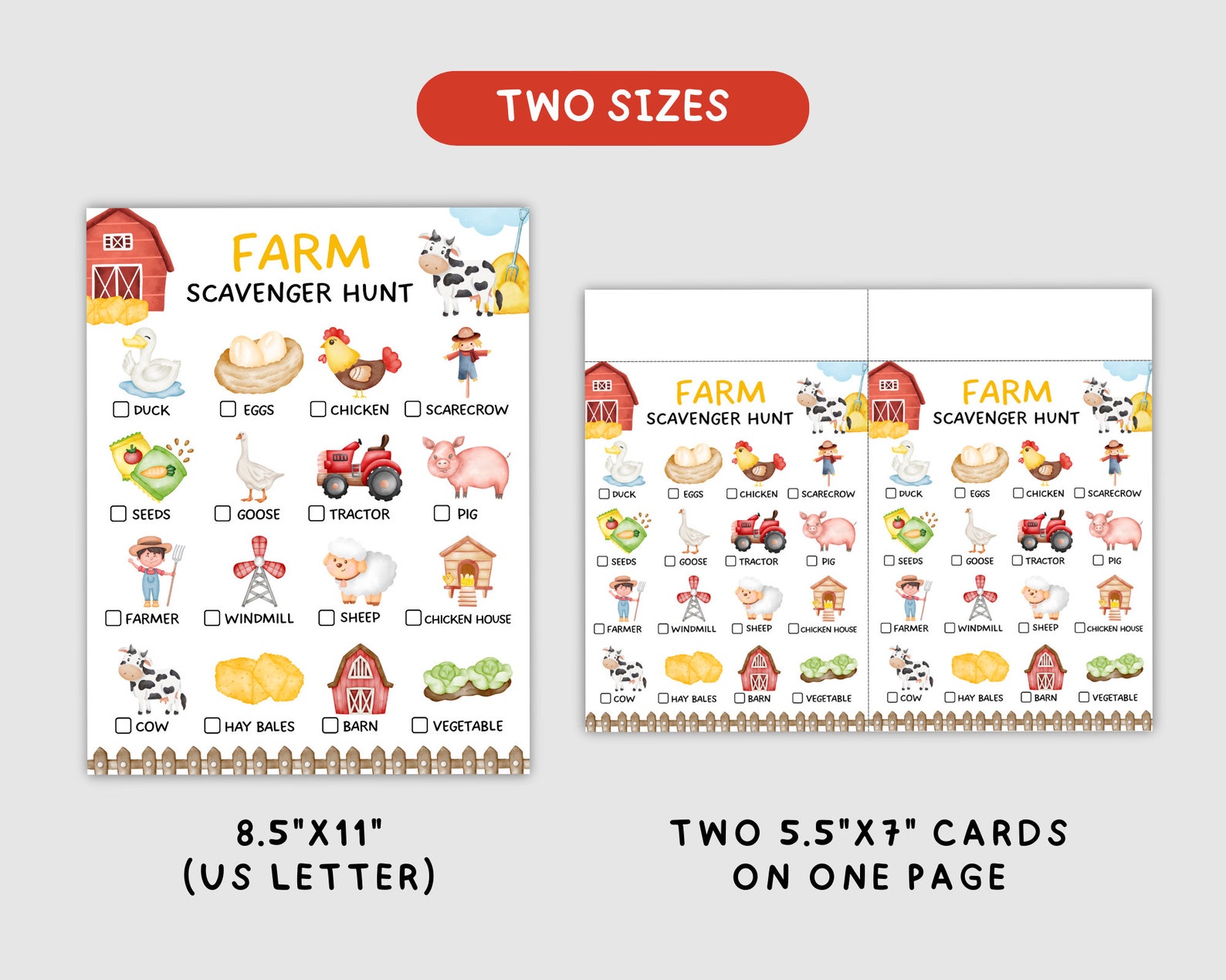 Farm Scavenger Hunt Printable, Farm Indoor Scavenger Hunt for Kids ...