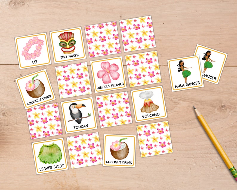 Aloha Memory Game Printable, Hawaiian Matching Game, Hawaii Flashcards ...