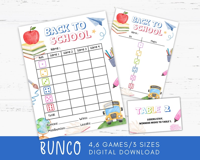 Back to School Bunco Score Cards Printable, School Bunco Sheet, Bunco ...