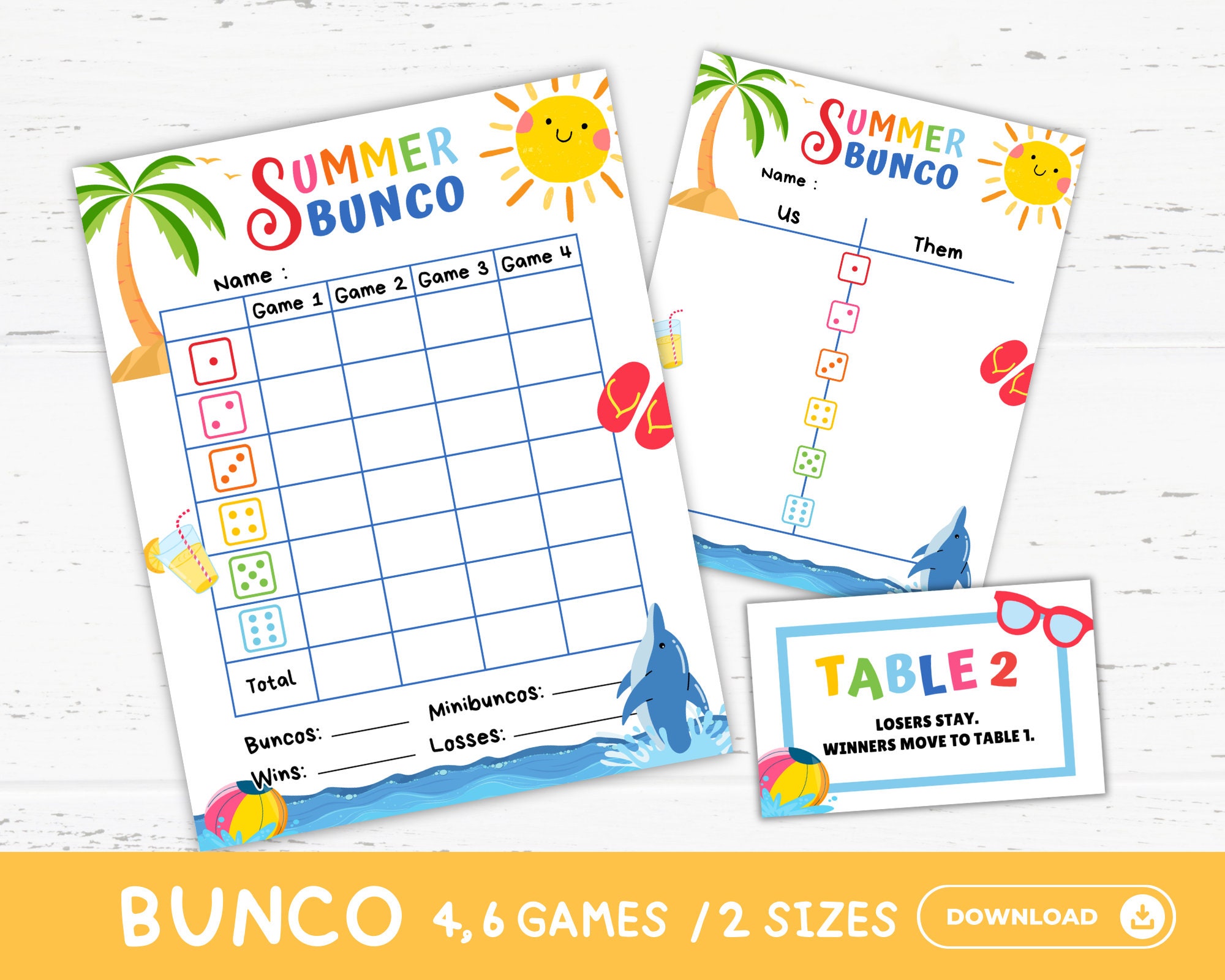 Summer Bunco Score Cards Printable, Summer Bunco Sheet, Summer Bunco ...