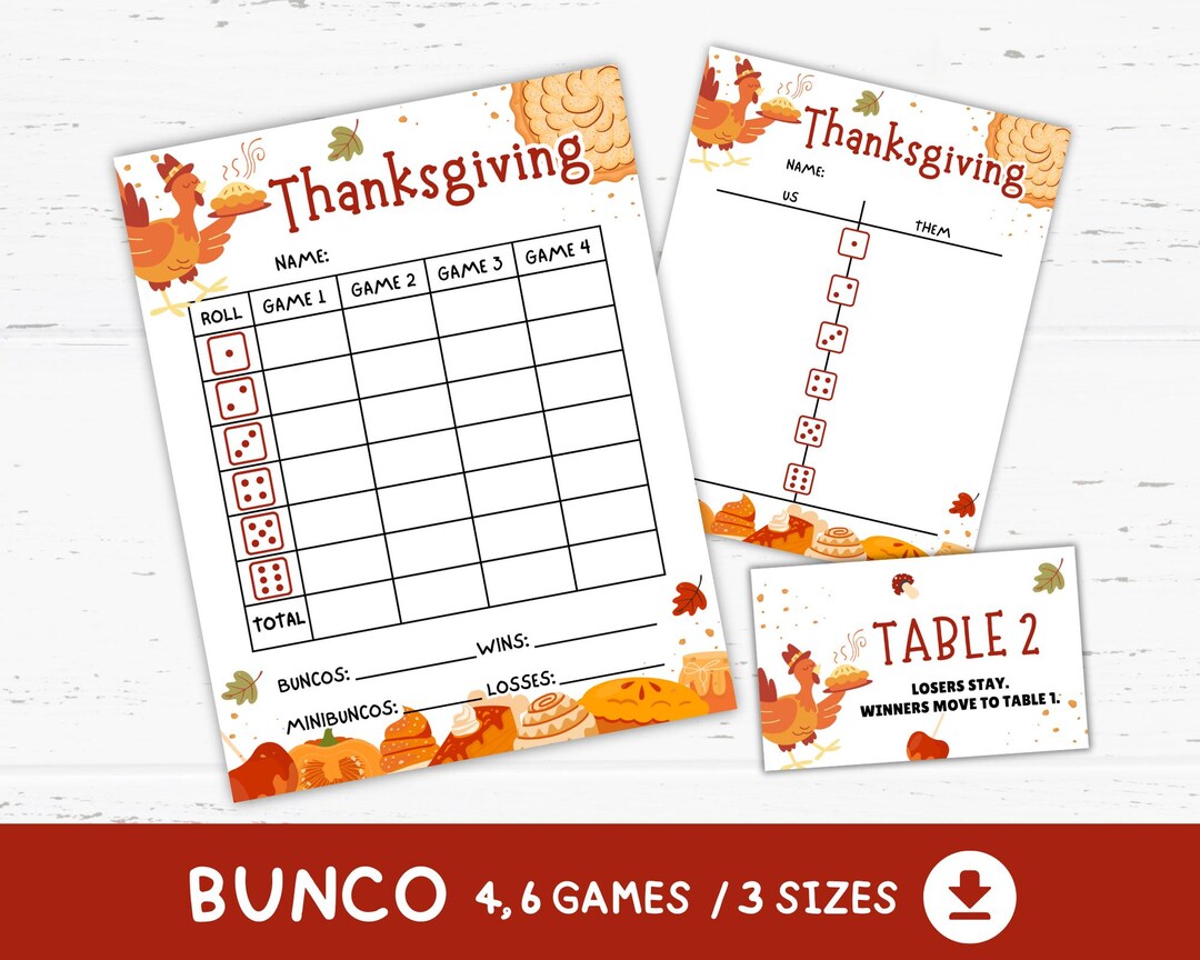 Thanksgiving Bunco Score Cards Printable, Bunco Tally Sheets ...