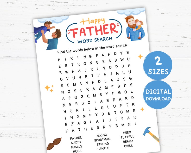 Father's Day Word Search Puzzle Printable, Father's Day Games PDF ...