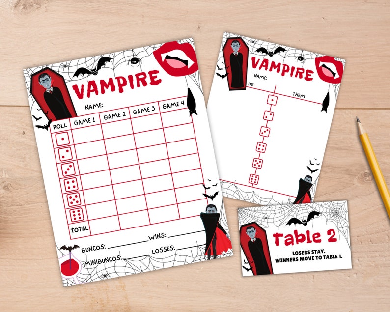 Vampire Bunco Sheet Score Cards Printable, Halloween Bunco Cards, Tally ...