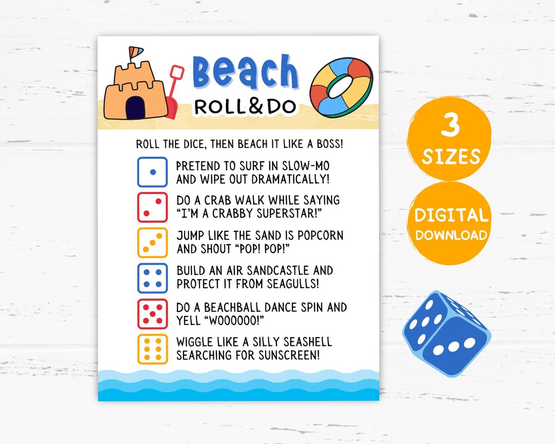 Beach Roll and Do Dice Game for Kids, Printable Summer Movement ...