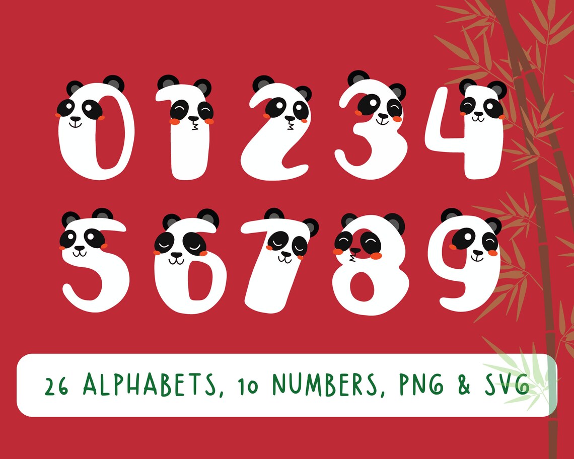 Panda Letters SVG and PNG Panda Clipart Animal Alphabet - Etsy
