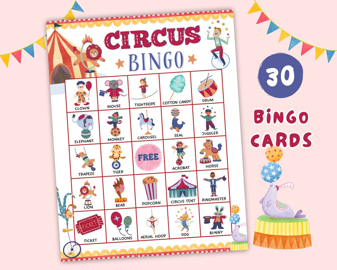 Circus Bingo Card Printable, Circus Games, Circus Birthday Bingo ...