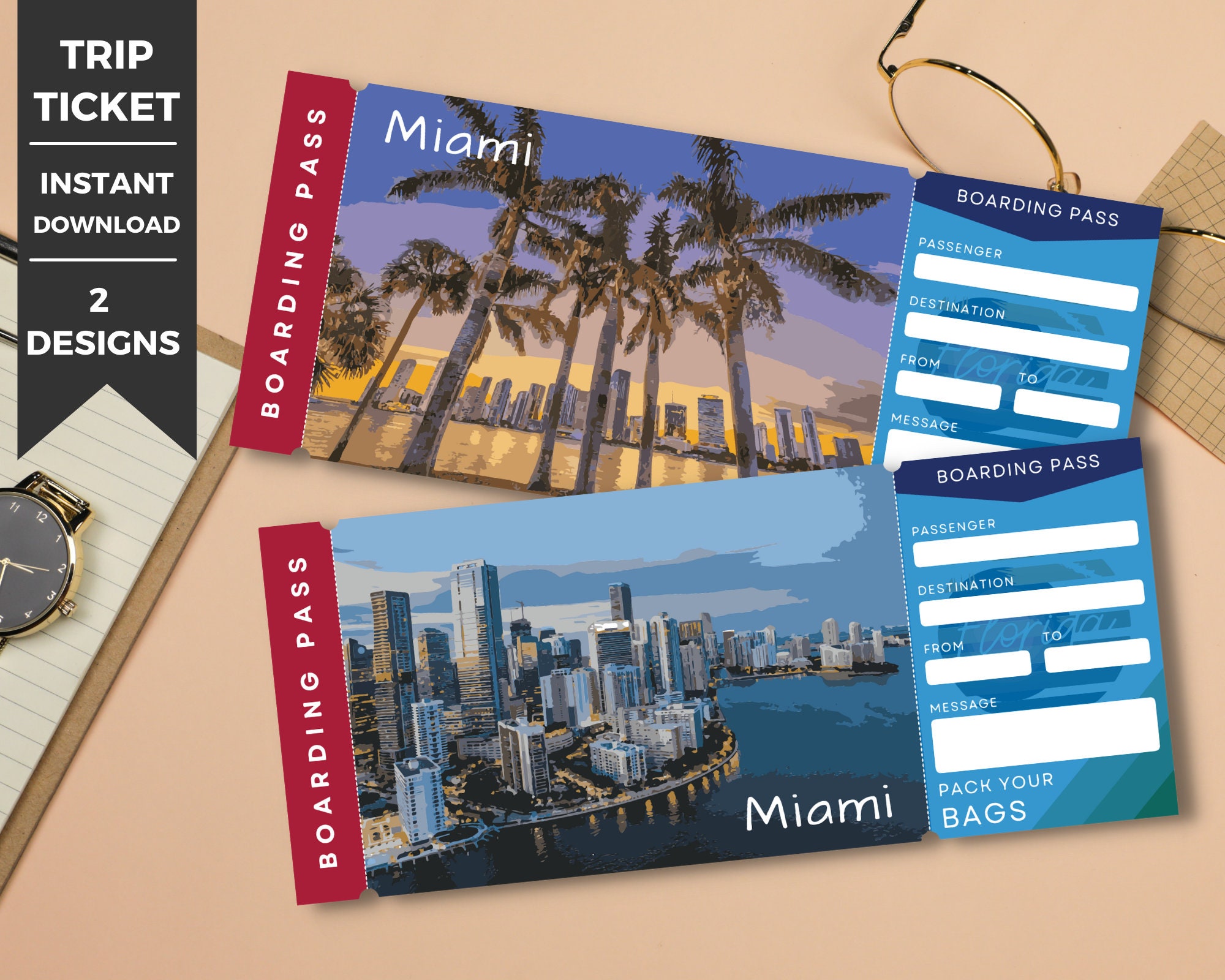 Surprise Trip to Miami, Boarding Pass Surprise Trip Printable, Airline ...