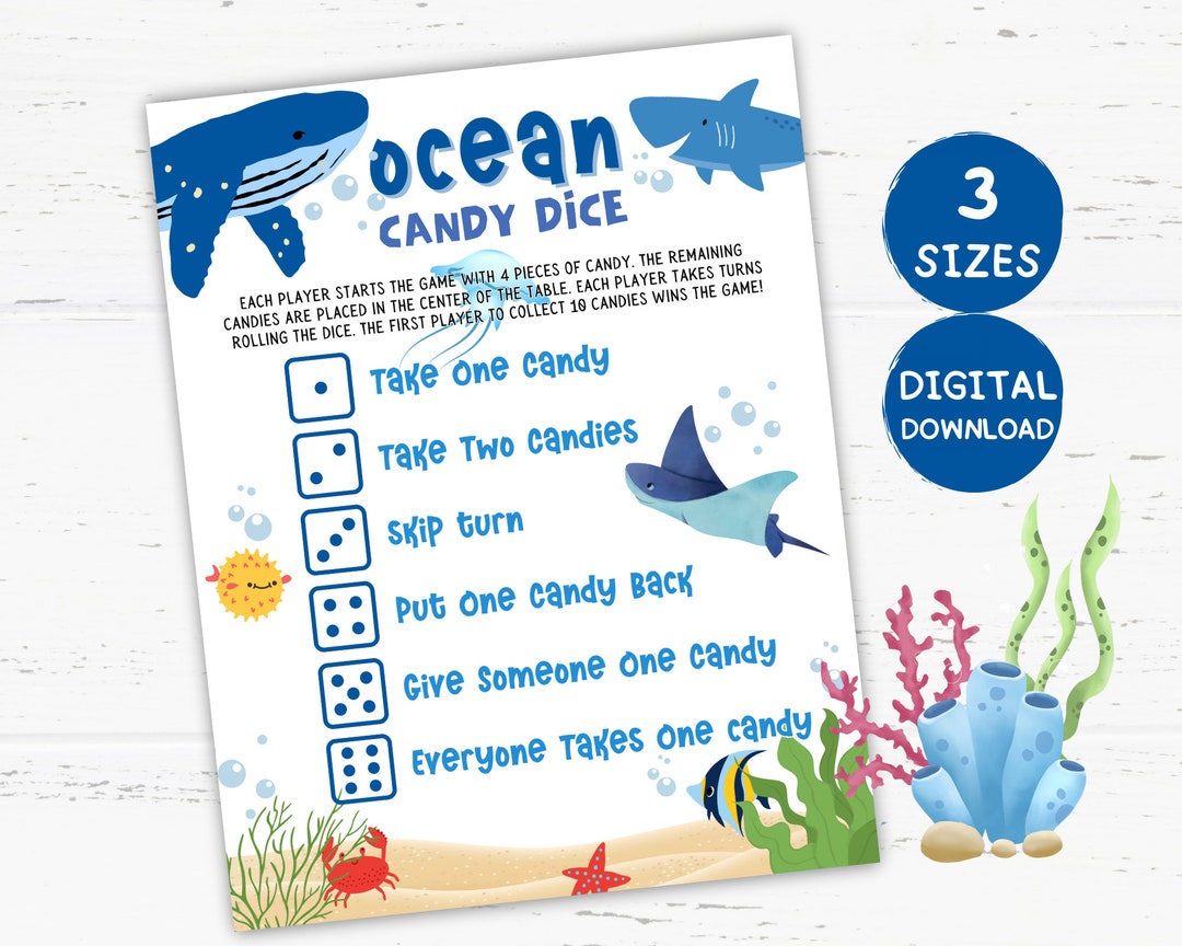 Ocean Candy Dice Game Printable, Summer Games Activities, Beach Games ...