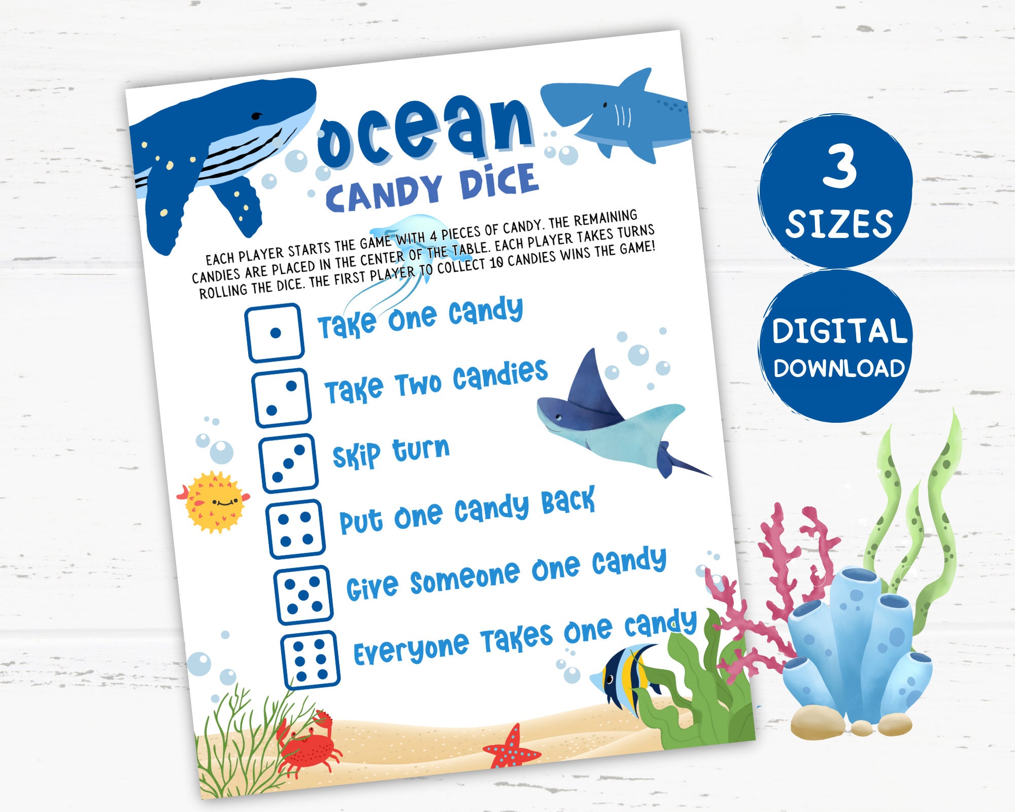 Ocean Candy Dice Game Printable, Summer Games Activities, Beach Games ...