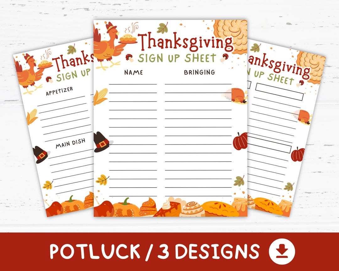 Thanksgiving Potluck Sign up Sheet Printable, Fall Potluck Sign up ...