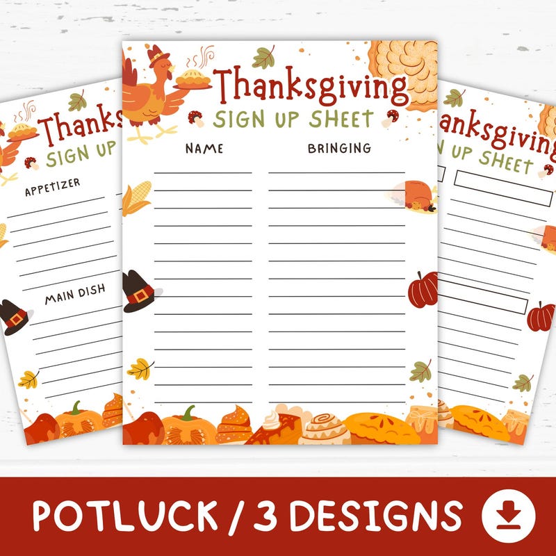 Fall Potluck Sign up Sheets - Etsy