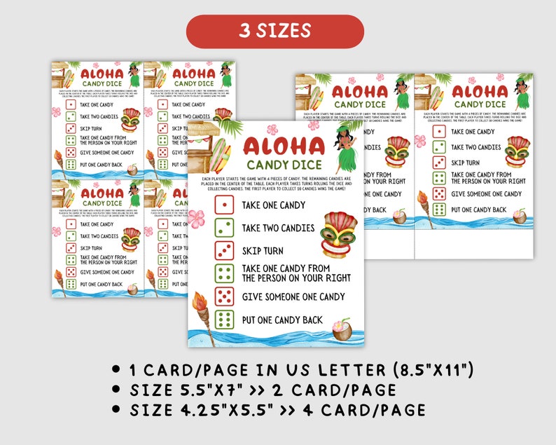 Aloha Candy Dice Game Printable, Summer Games Activities, Hawaiian ...