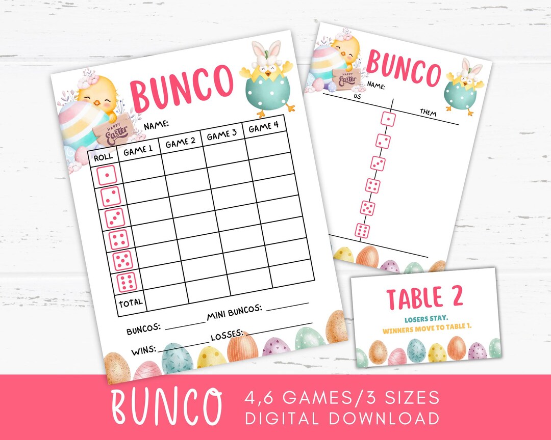 Easter Bunco Score Card Printable, Tally Sheets, Spring Bunco, Easter ...