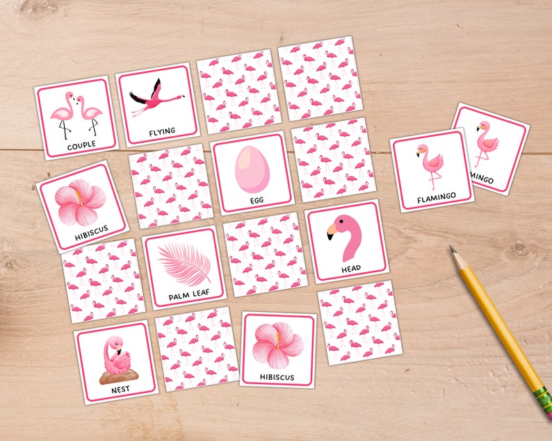 Flamingo Memory Game Printable, Matching Game, Flashcards, Summer ...