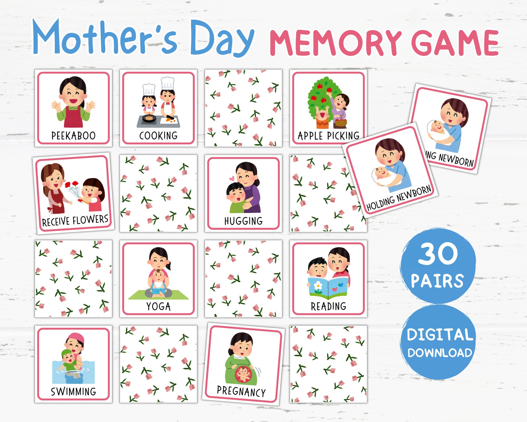 Mother's Day Memory Game Printable, Mother's Day Matching Game, Mother ...