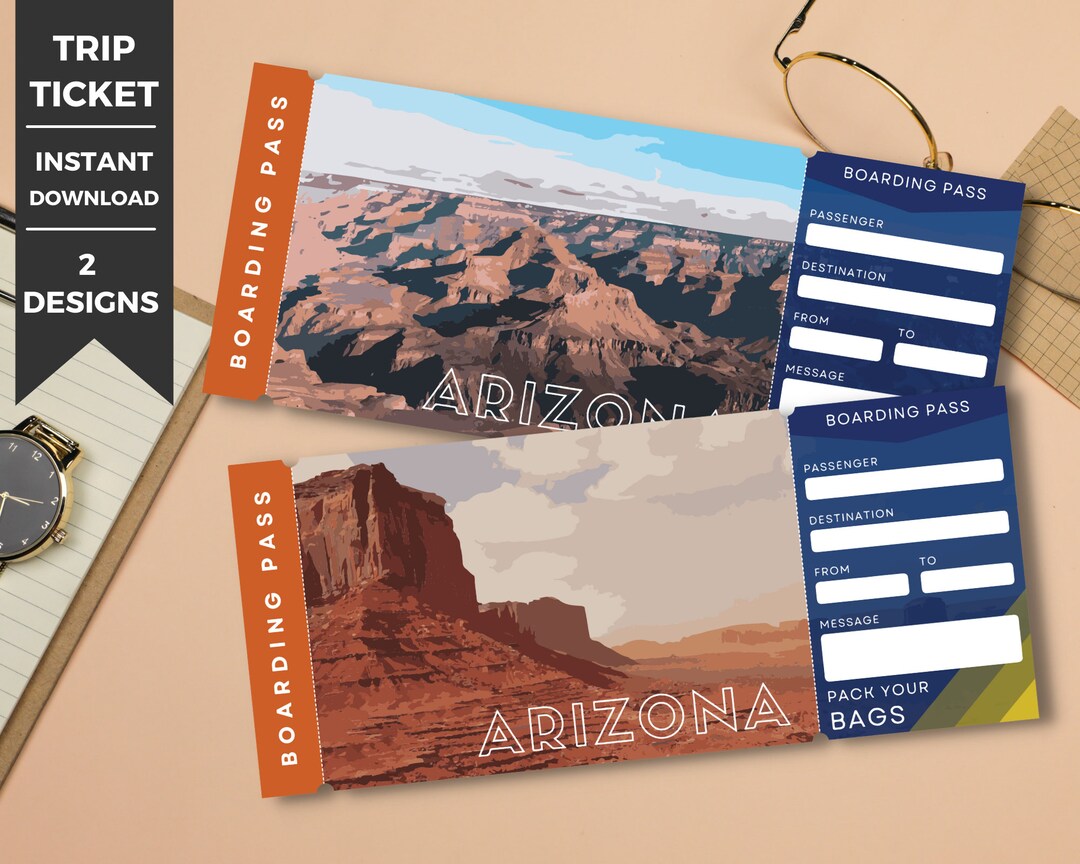 Arizona Surprise Trip Ticket, Surprise Ticket, Boarding Pass Place Card ...
