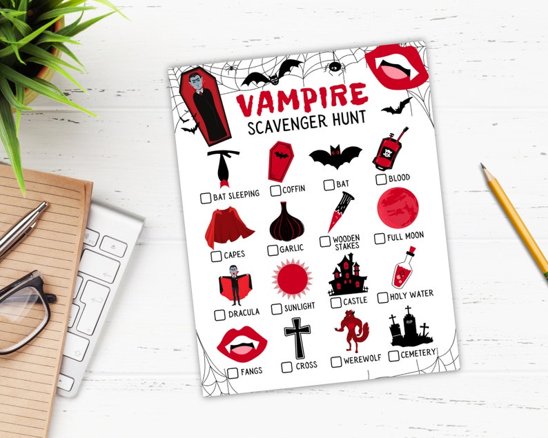 Vampire Scavenger Hunt Game Printable, Halloween Scavenger Hunt ...
