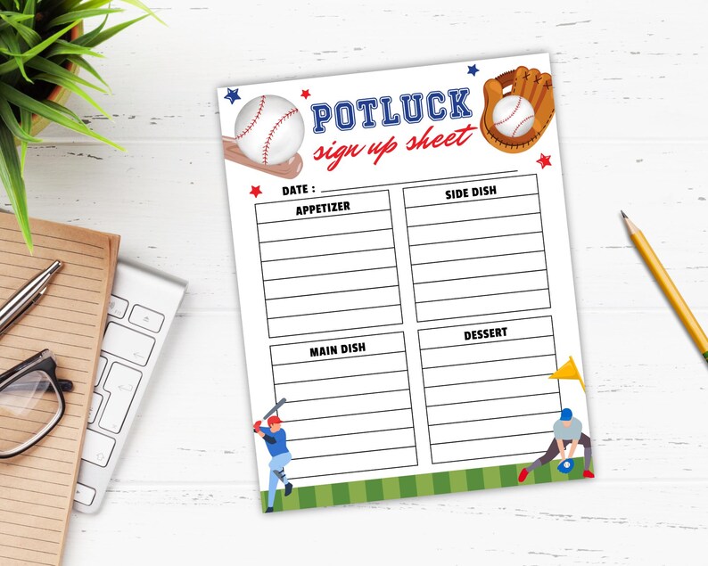 Baseball Potluck Sign up Sheet Printable, Baseball Activities, Baseball ...