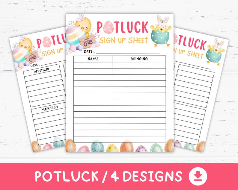 Easter Potluck Sign up Sheet Printable, Spring Potluck, Easter ...