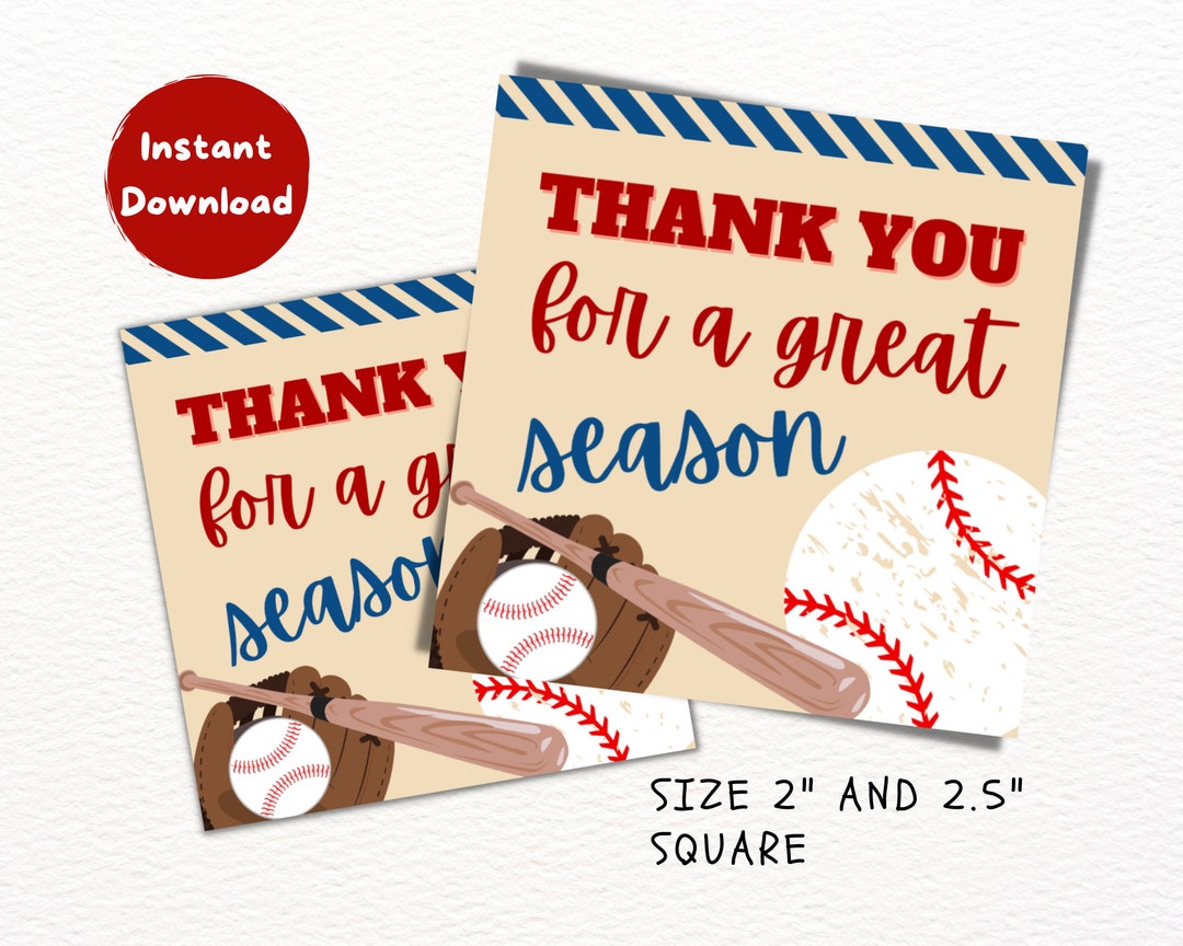 Baseball Cookie Tag Printable, Thanks for A Great Season Tag, Baseball ...