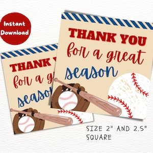 Baseball Cookie Tag Printable, Thanks for A Great Season Tag, Baseball ...