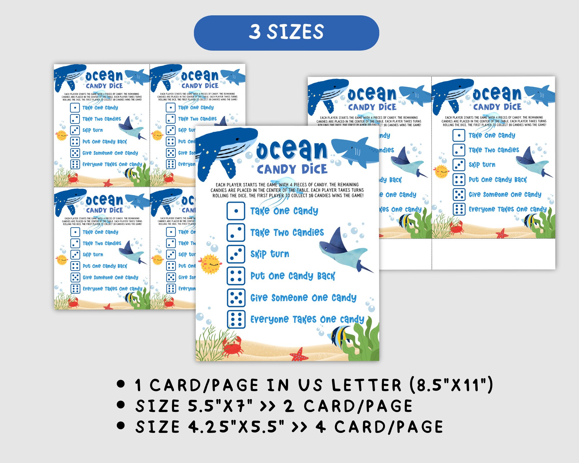 Ocean Candy Dice Game Printable, Summer Games Activities, Beach Games ...