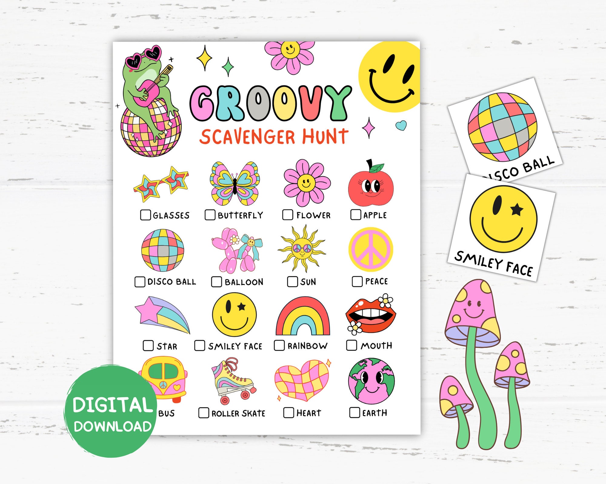 Groovy Back to School Scavenger Hunt Cards Printable, Retro 70s ...