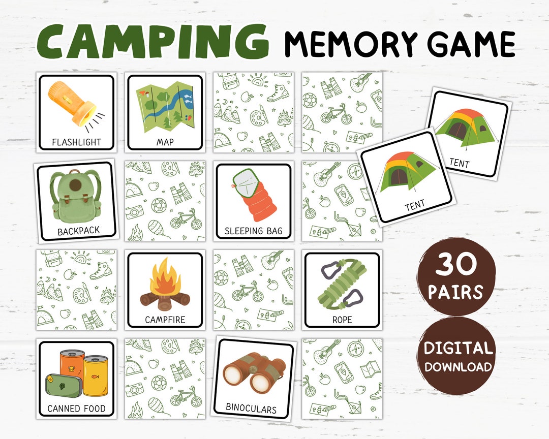 Camping Memory Game Printable, Camping Flashcards, Camping Games ...