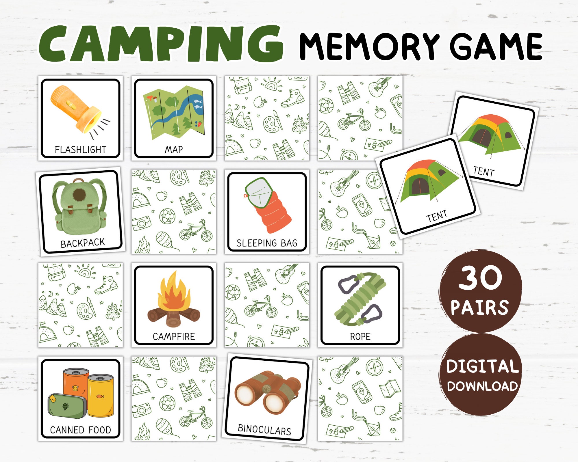 Camping Memory Game Printable, Camping Flashcards, Camping Games ...
