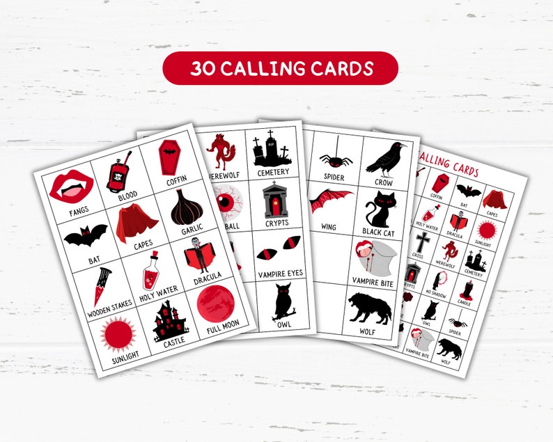 Vampire Bingo Cards Printable, Halloween Bingo Game, Halloween Theme ...