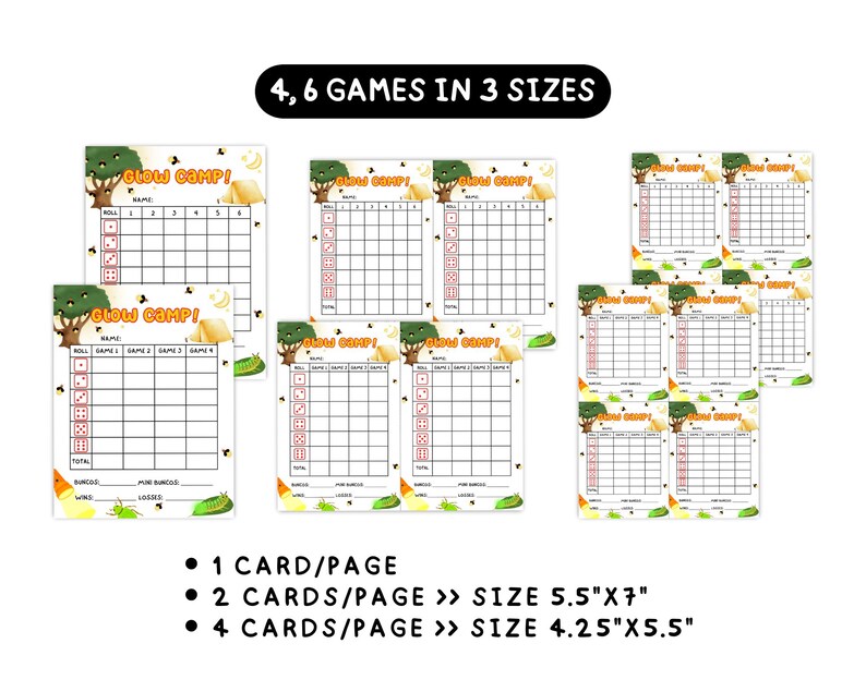 Glow Camp Bunco Score Cards Printable, Camping Bunco, Campfire Games ...