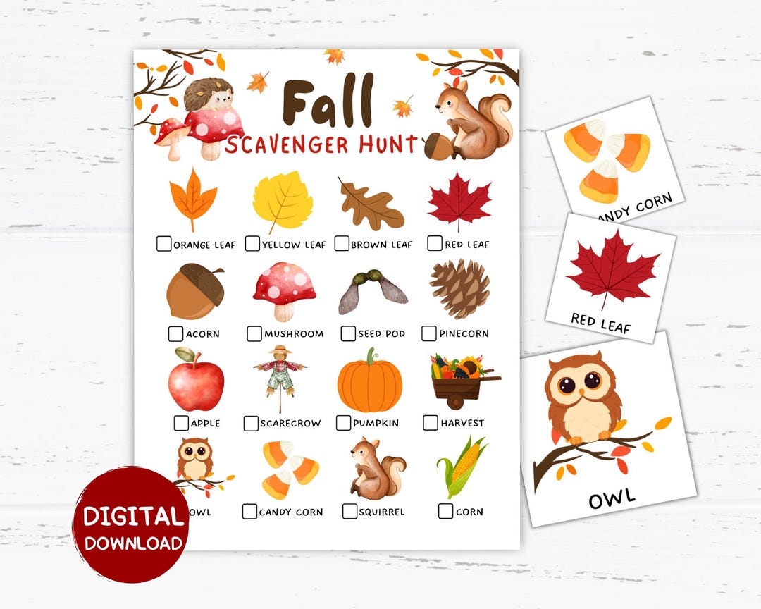 Cute Fall Scavenger Hunt Cards Printable, Fall Games, Fall Activities ...