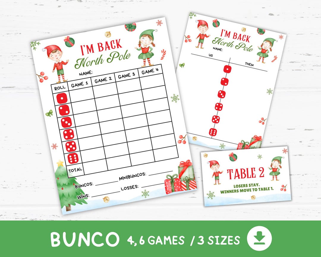 Elf Christmas Bunco Score Cards Printable, Tally Sheets, Elf Games, Elf ...