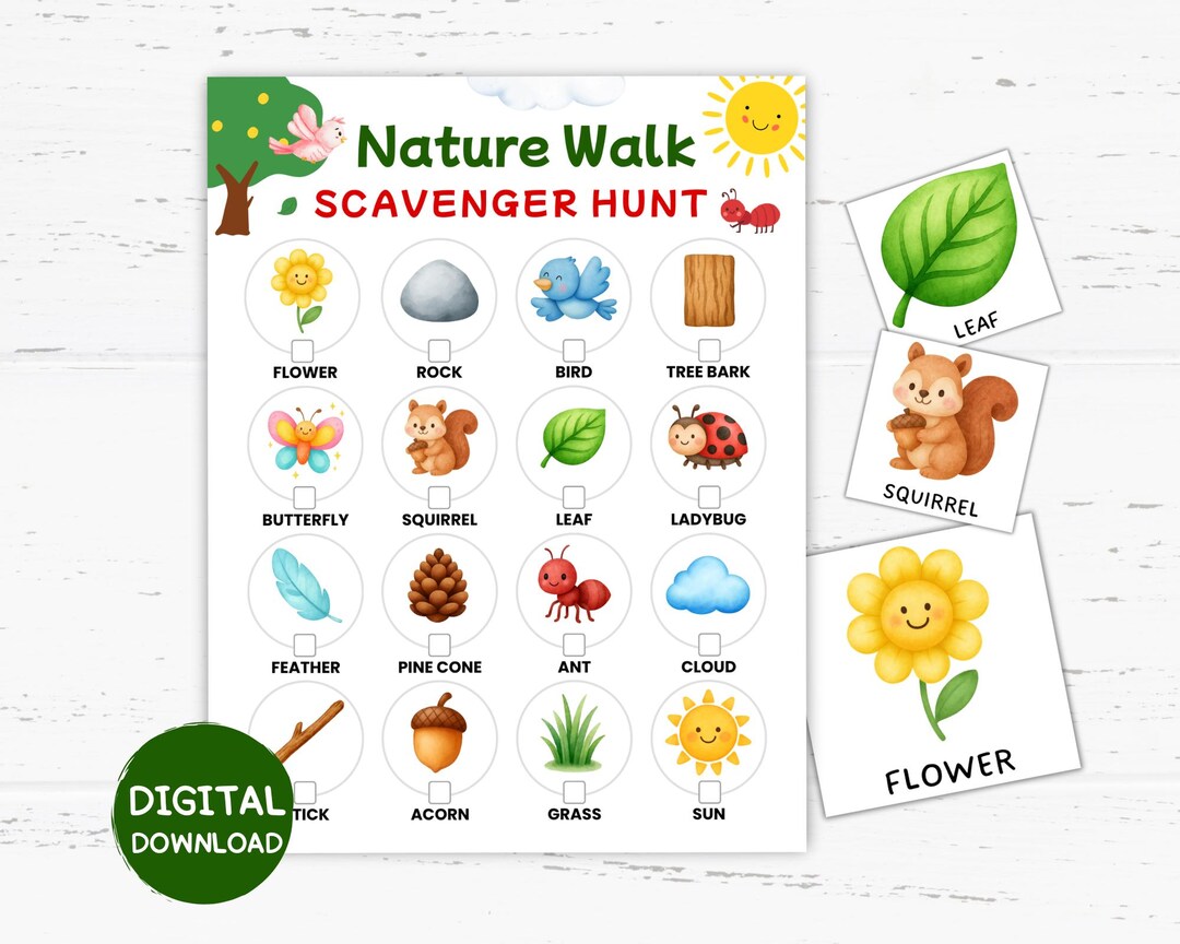 Nature Walk Scavenger Hunt for Kids, Outdoor Adventure Printable Game ...