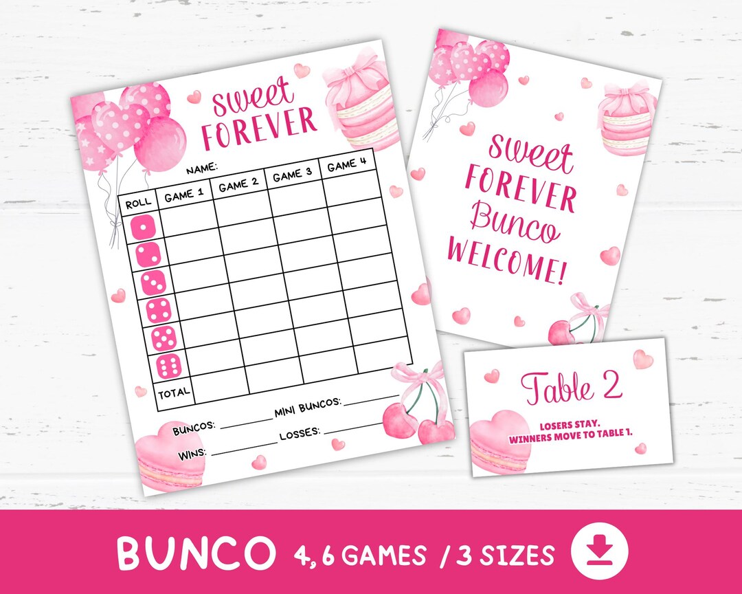 Pink Valentine's Day Bunco Score Cards Printable, Tally Sheets ...
