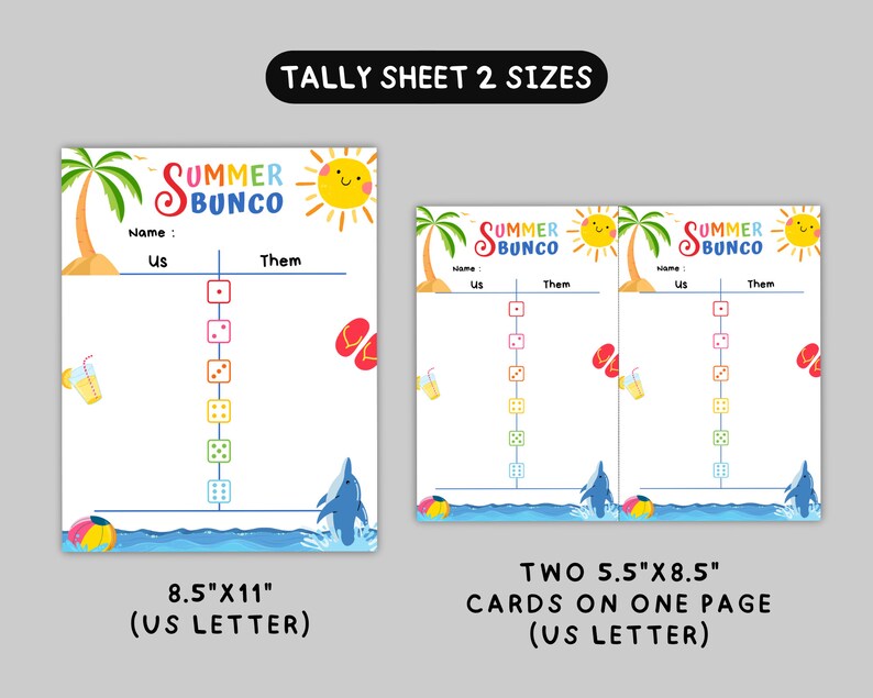 Summer Bunco Score Cards Printable, Summer Bunco Sheet, Summer Bunco ...