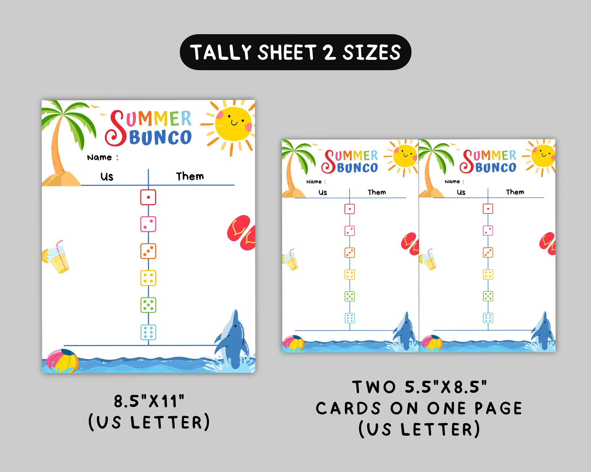 Summer Bunco Score Cards Printable, Summer Bunco Sheet, Summer Bunco ...